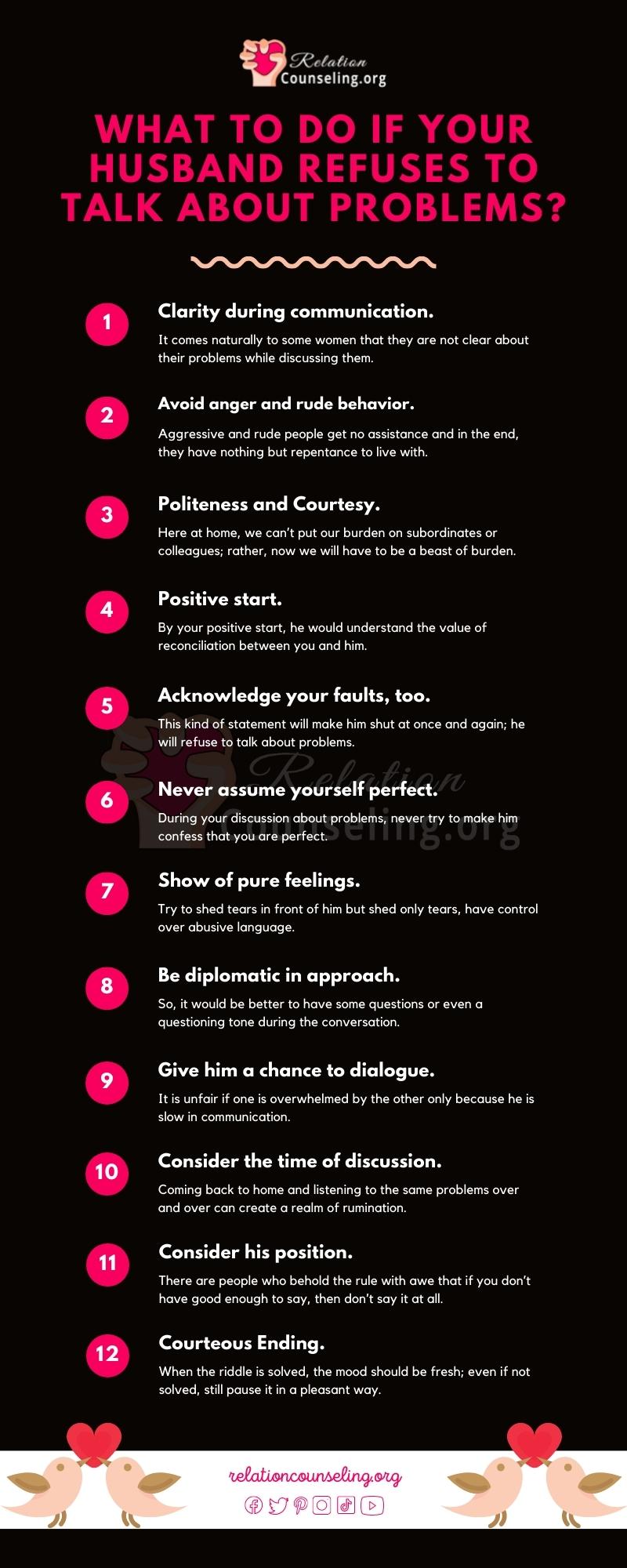 Husband refuses to talk about problems? 12 things to do now!